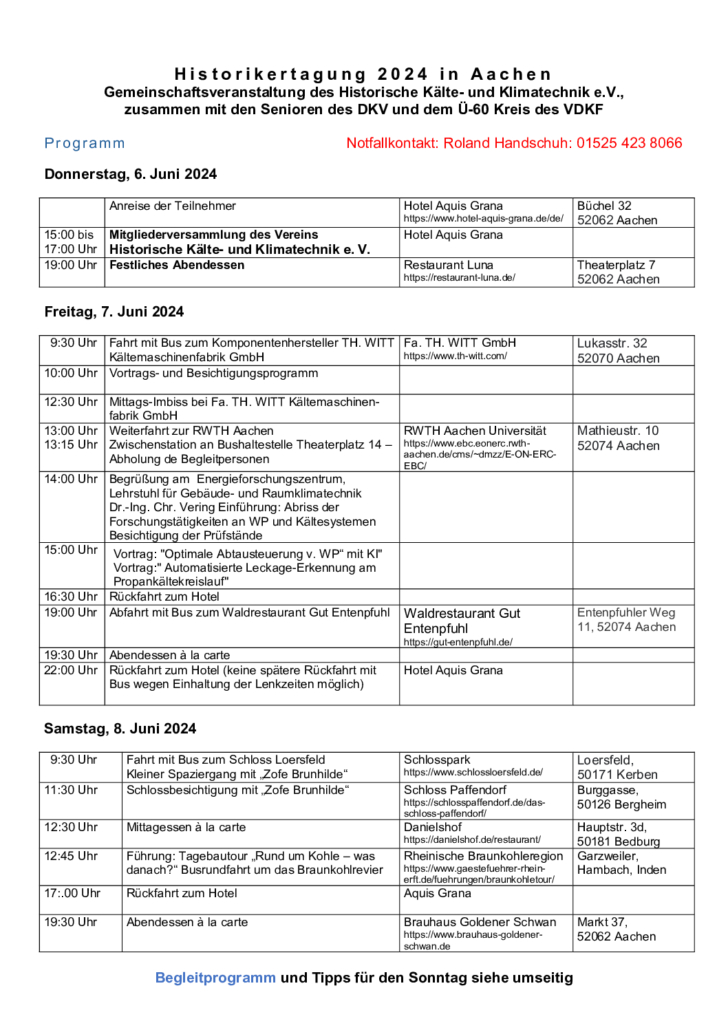 Tagungsprogramm 2024 Aachen – Historische Kälte- und Klimatechnik e. V.